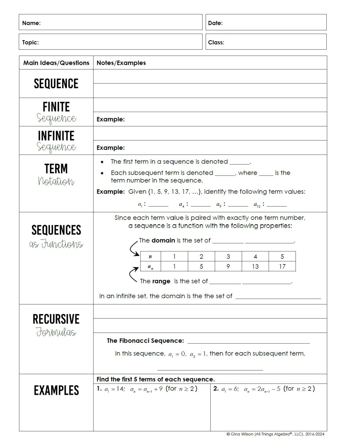 Algebra 2 Unit 10: Sequences and Series - All Things Algebra®