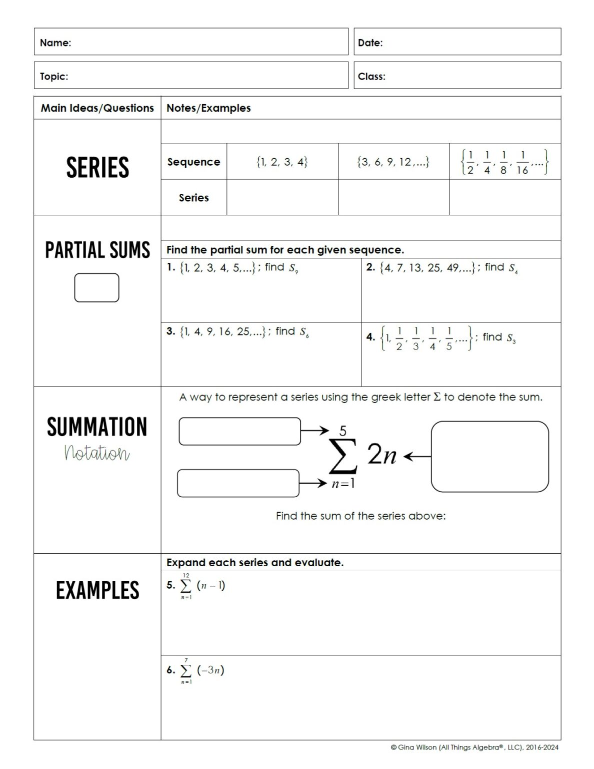 Algebra 2 Unit 10: Sequences and Series - All Things Algebra®