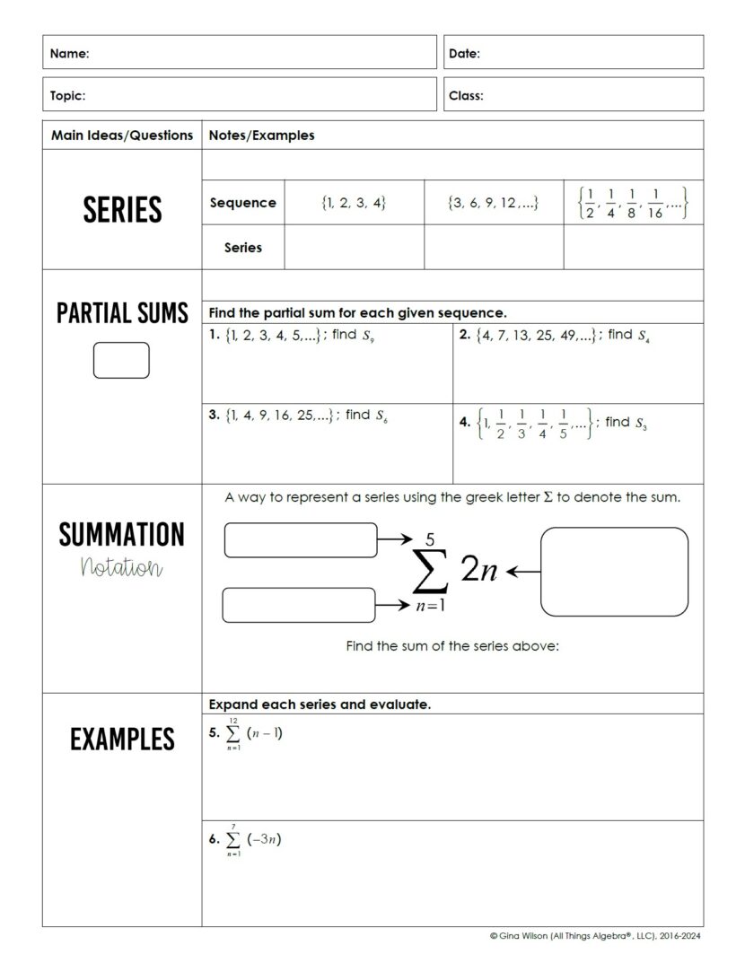 Algebra 2 Unit 10: Sequences and Series - All Things Algebra®