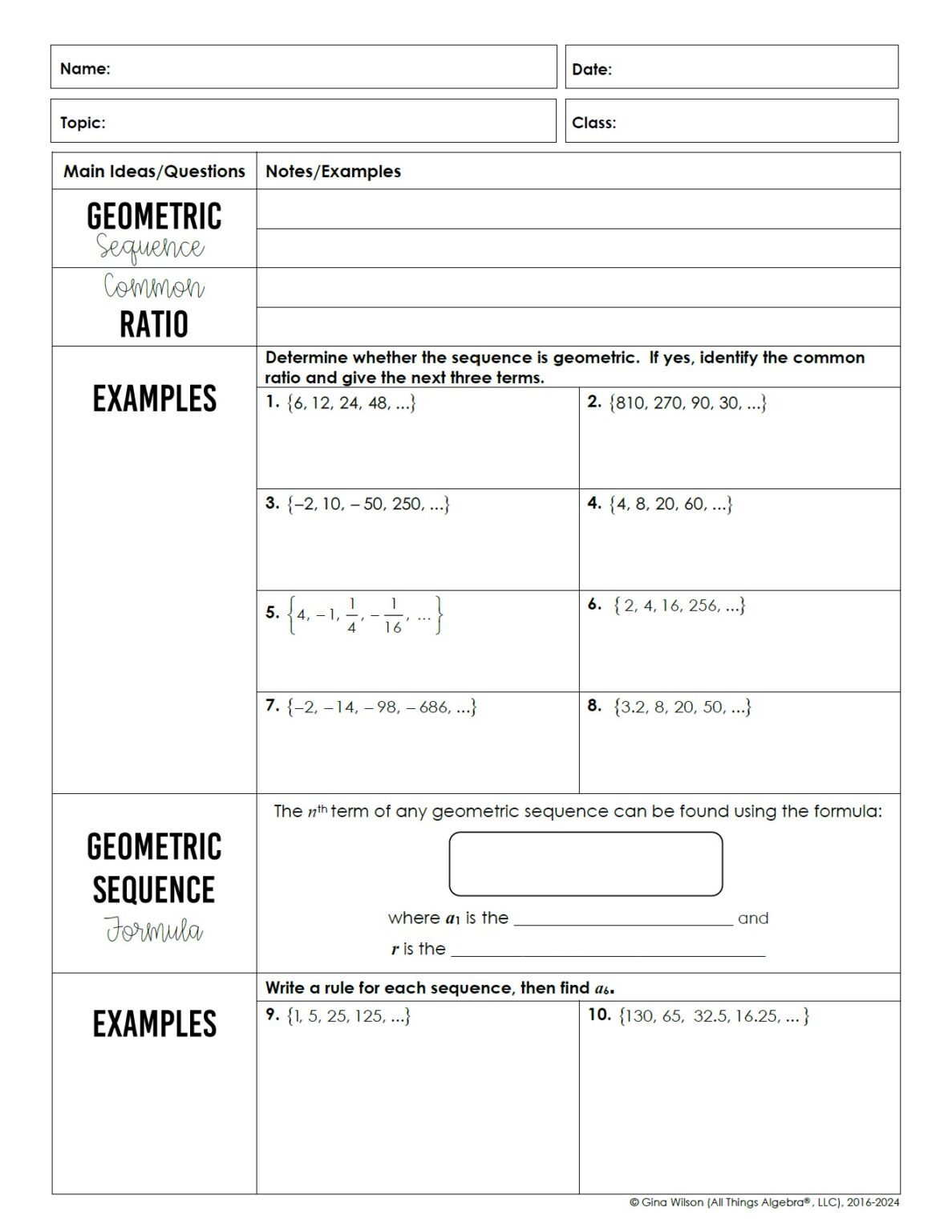 Algebra 2 Unit 10: Sequences and Series - All Things Algebra®