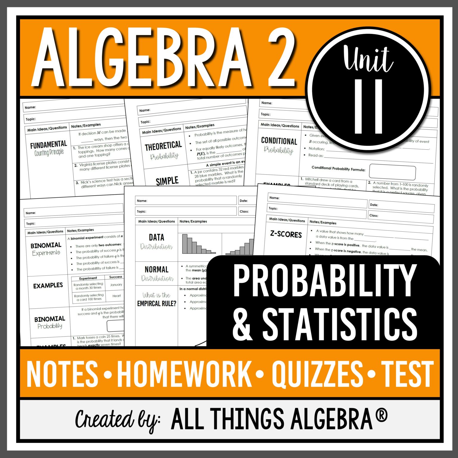 Algebra 2 Unit 11: Probability and Statistics - All Things Algebra®