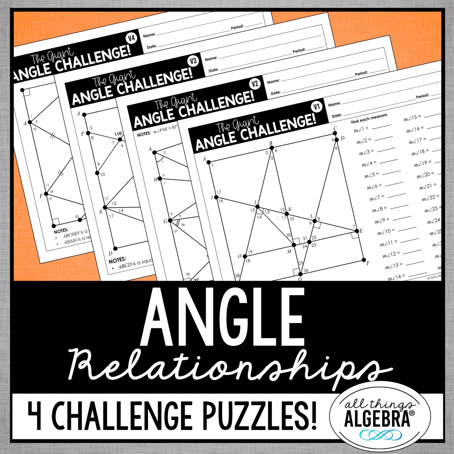 Angle Relationships (Vertical, Complementary, Supplementary) Challenge ...