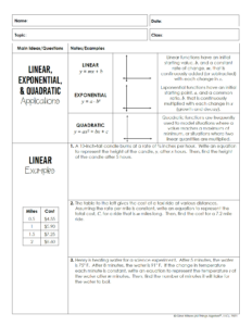 Algebra 1 Unit 9: Linear, Exponential, & Quadratic Functions - All ...