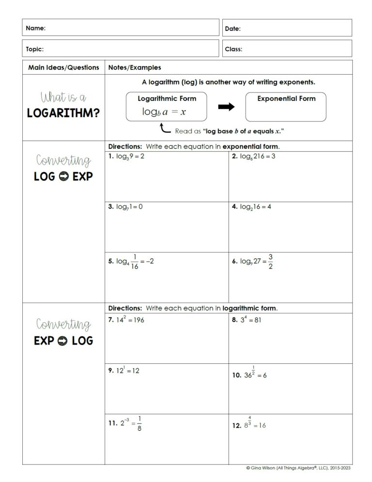 Algebra 2 Unit 7: Exponential & Logarithmic Functions - All Things Algebra®