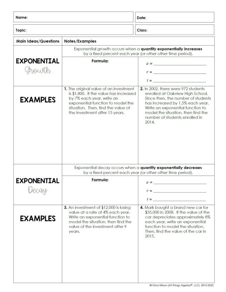Algebra 2 Unit 7: Exponential & Logarithmic Functions - All Things Algebra®