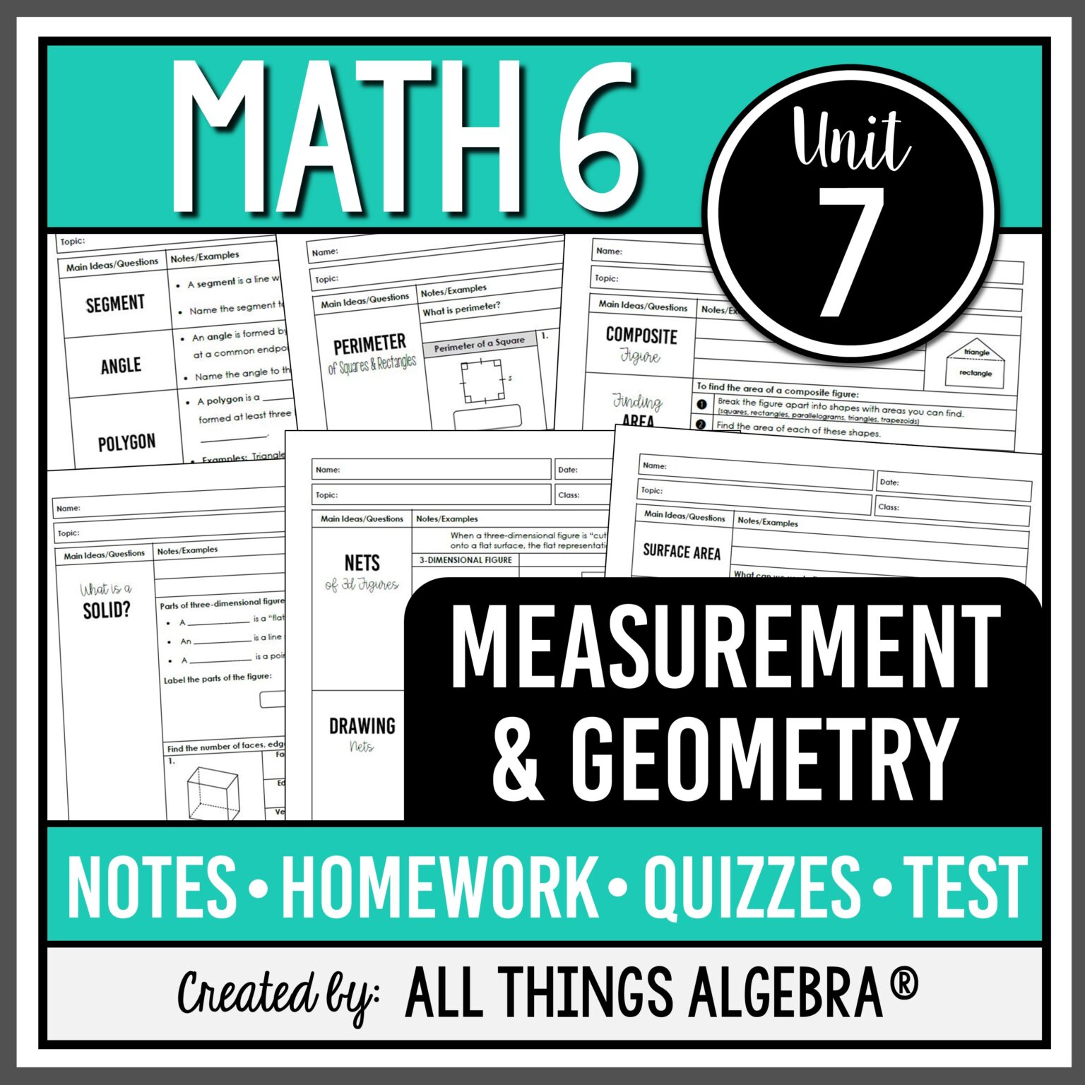 Math 6 Unit 7: Measurement and Geometry - All Things Algebra®