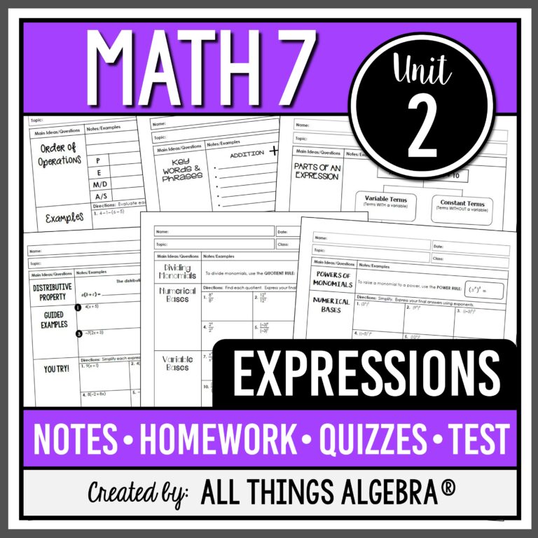 Math 7 Unit 2: Expressions - All Things Algebra®
