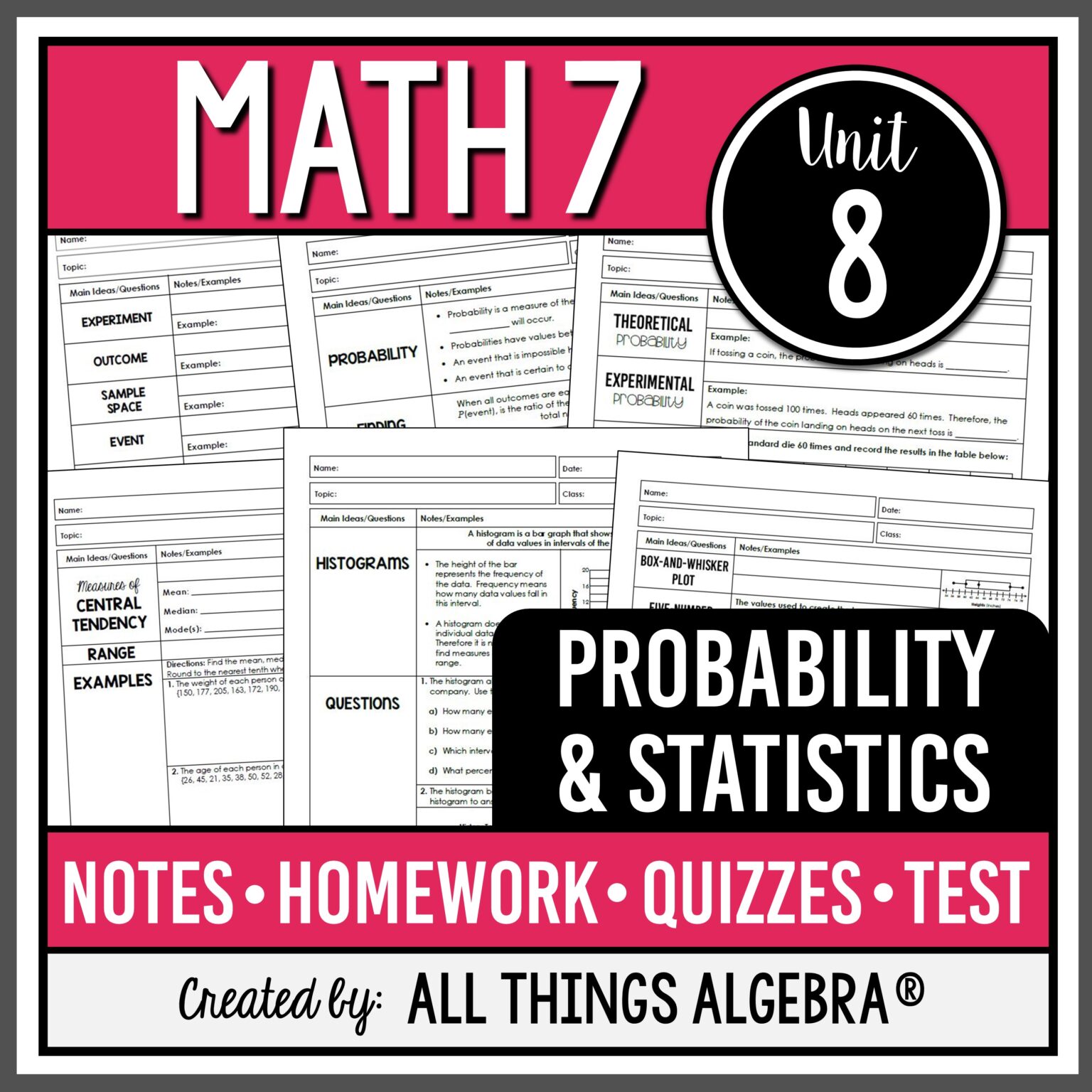 Math 7 Unit 8: Probability & Statistics - All Things Algebra®
