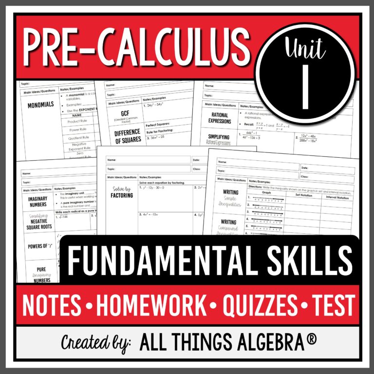 Pre-Calculus Unit 1: Fundamental Skills - All Things Algebra®