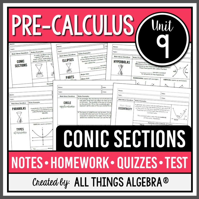 Pre-Calculus Unit 9: Conic Sections - All Things Algebra®