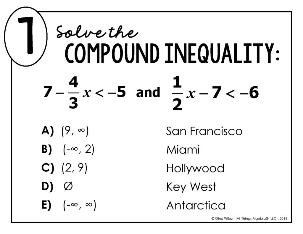 Compound Inequalities Math Lib Activity - All Things Algebra®