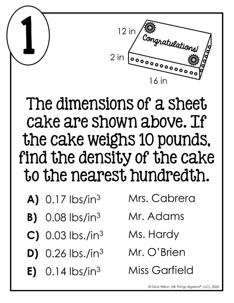 Density of Solid Figures Math Lib Activity - All Things Algebra®