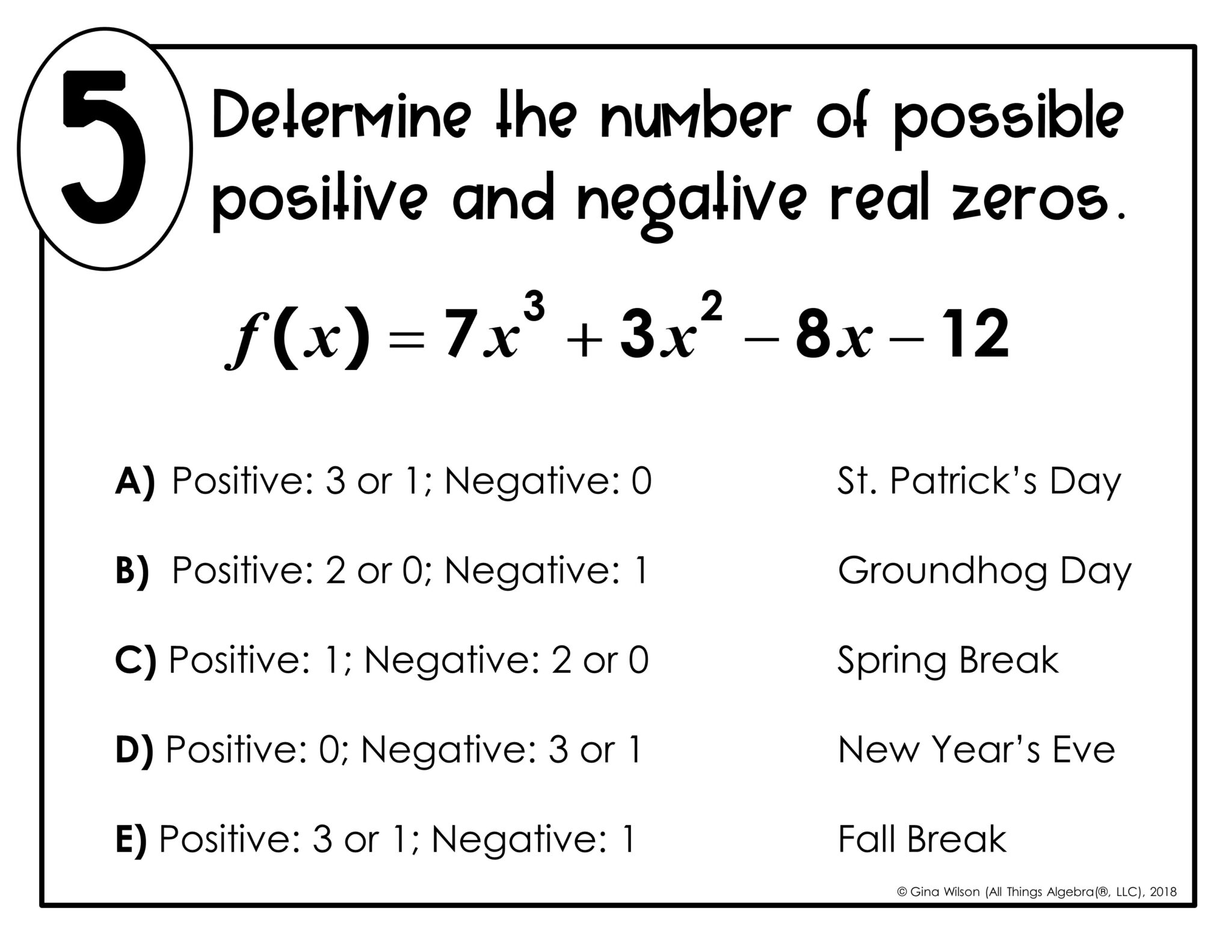 Descartes' Rule of Signs Math Lib Activity - All Things Algebra®