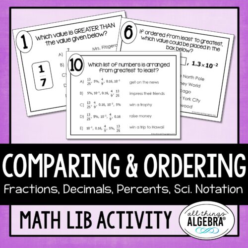 Fractions, Decimals, Percents, & Scientific Notation Math Lib Activity ...