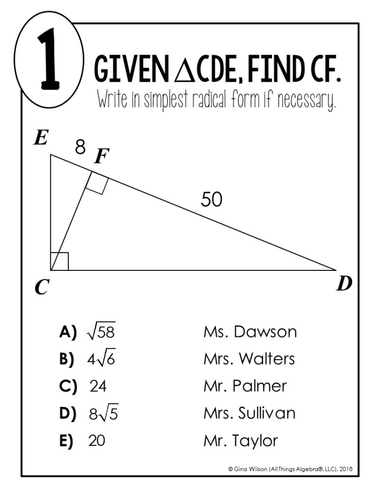 Geometric Mean in Right Triangles Math Lib Activity - All Things Algebra®