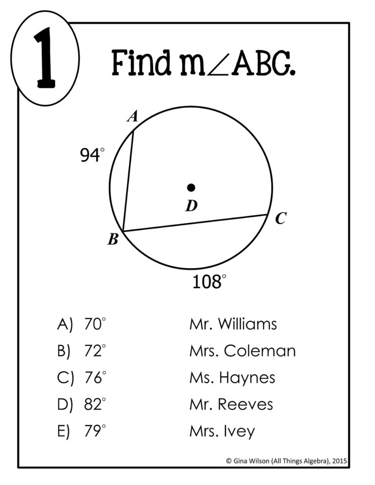 Inscribed Angles Math Lib Activity - All Things Algebra®