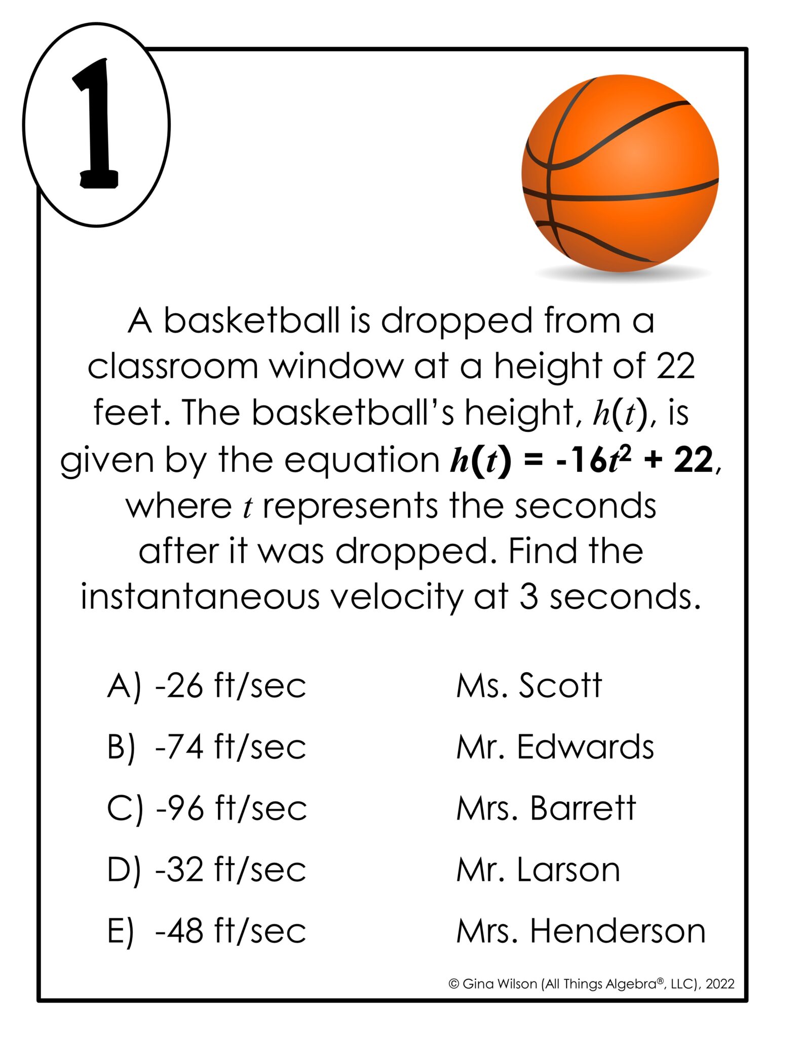 Instantaneous Rate of Change Math Lib Activity - All Things Algebra®