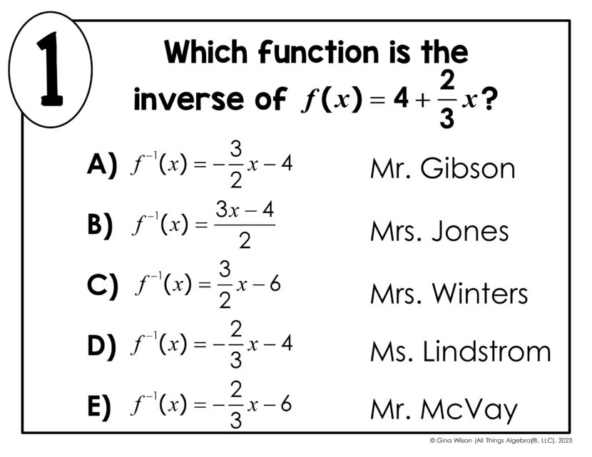 Inverse Functions Math Lib Activity - All Things Algebra®