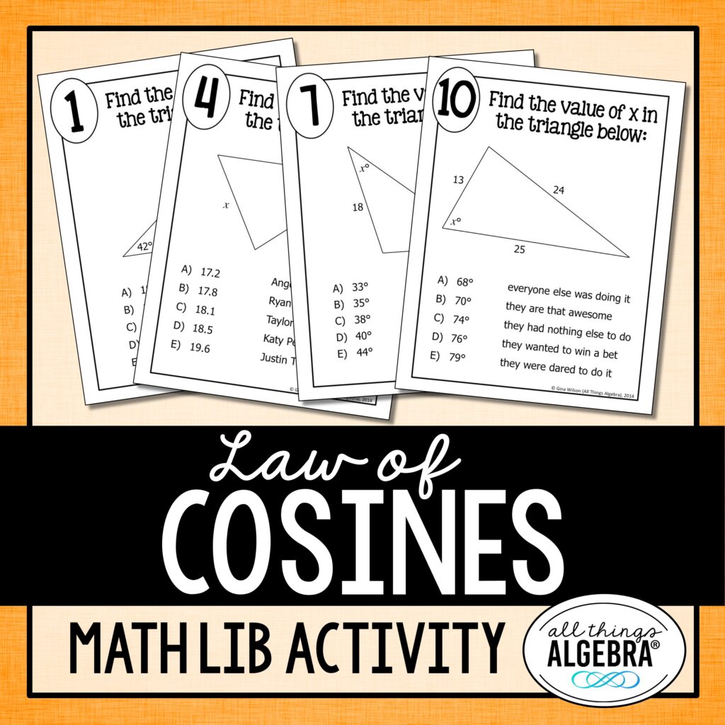 Law of Cosines Math Lib Activity - All Things Algebra®