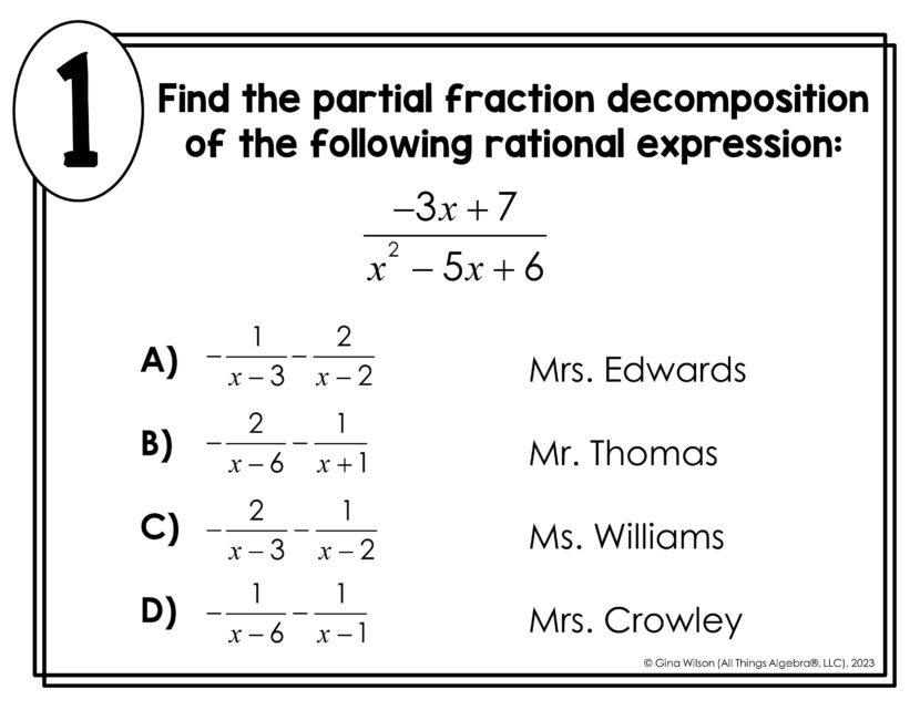 Partial Fraction Decomposition Math Lib Activity - All Things Algebra®