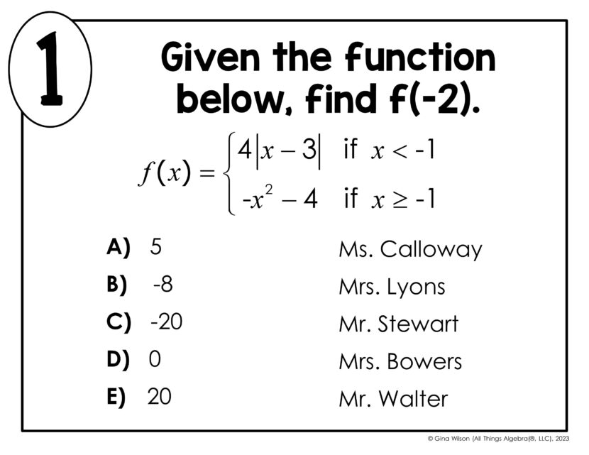 Piecewise Functions With Nonlinear Functions Math Lib Activity All 9778