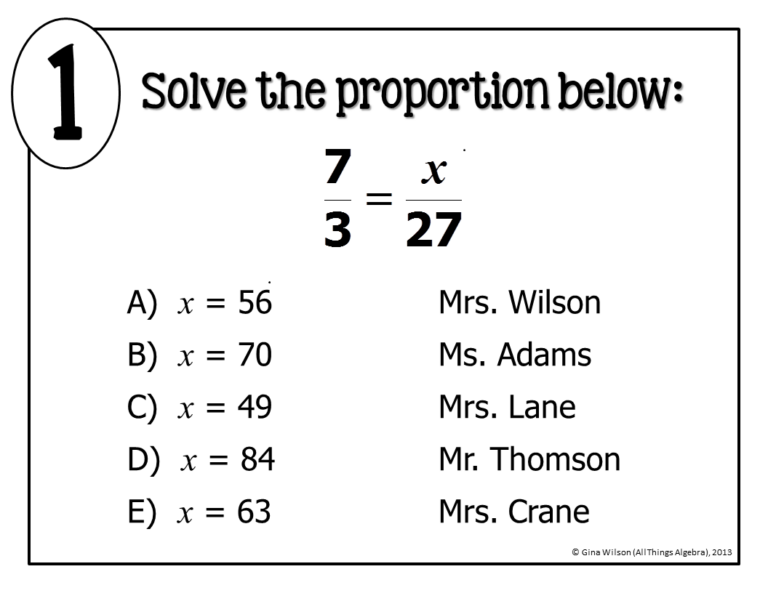 Proportions (with Word Problems) Math Lib Activity - All Things Algebra®