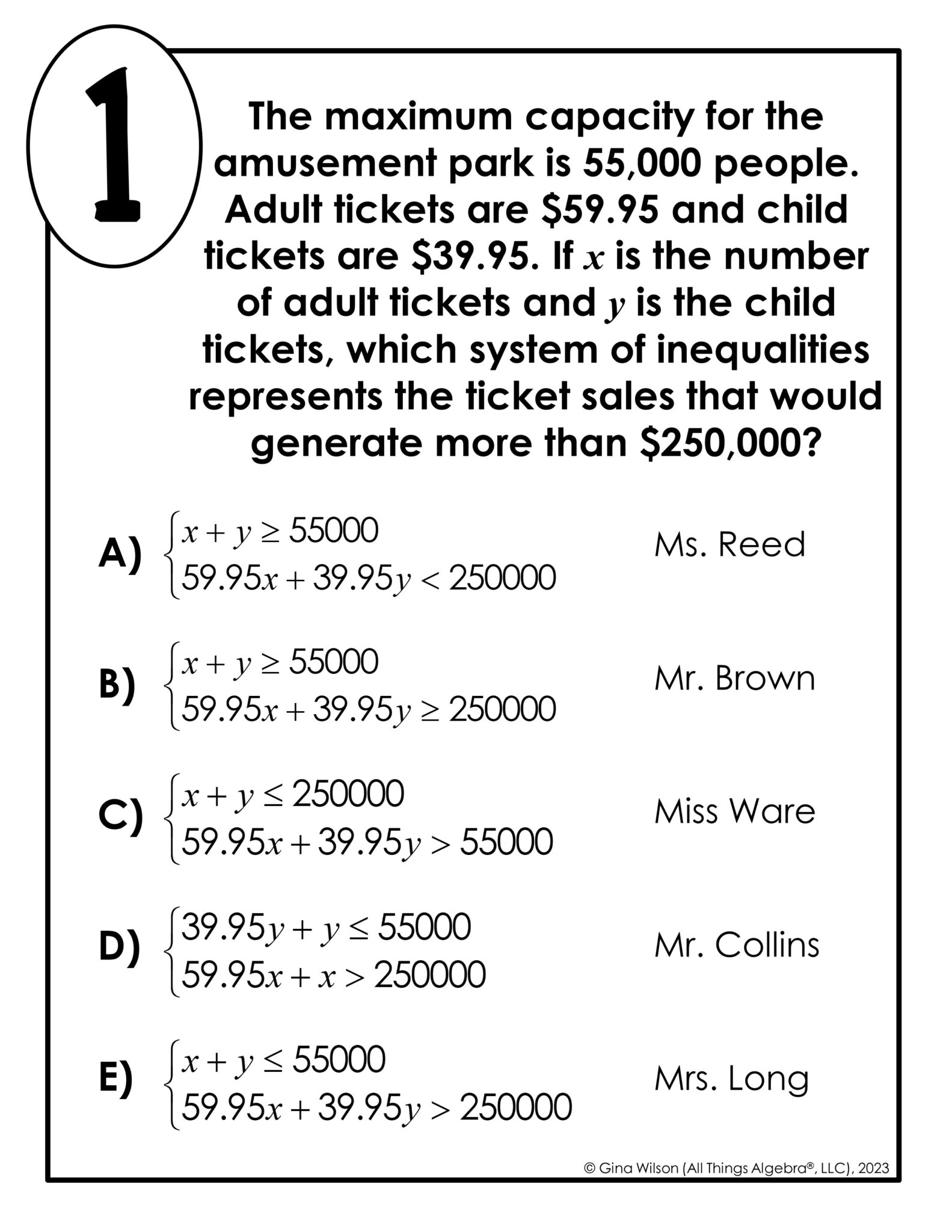 Systems of Inequalities Word Problems Math Lib Activity - All Things ...