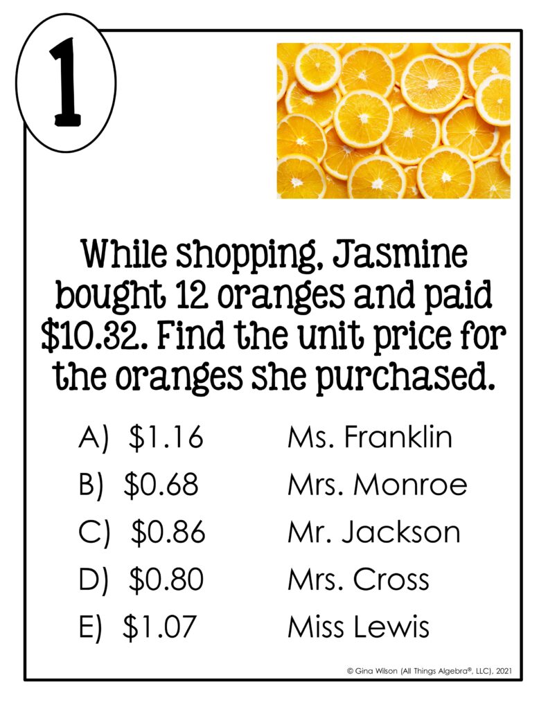 Unit Rates Math Lib Activity - All Things Algebra®