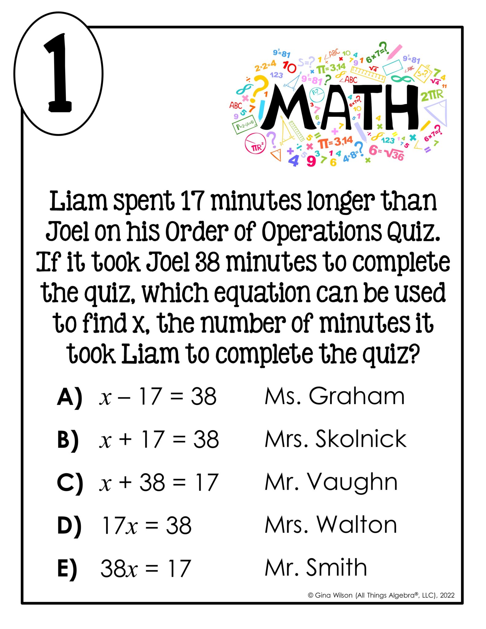 Writing and Solving Equations & Inequalities Math Lib Activity - All ...