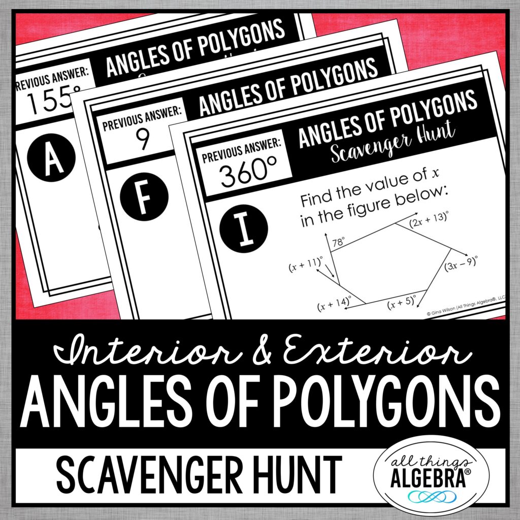 Interior & Exterior Angles of Polygons Scavenger Hunt - All Things Algebra®