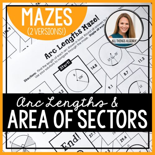 Arc Lengths & Area of Sectors in Circles Mazes - All Things Algebra®