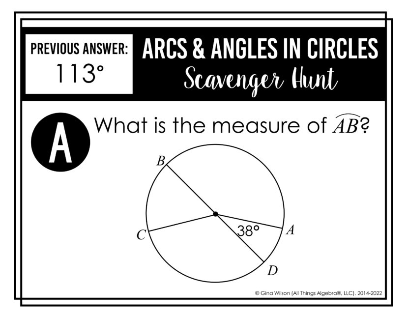 Arc & Angle Measures in Circles Scavenger Hunt - All Things Algebra®