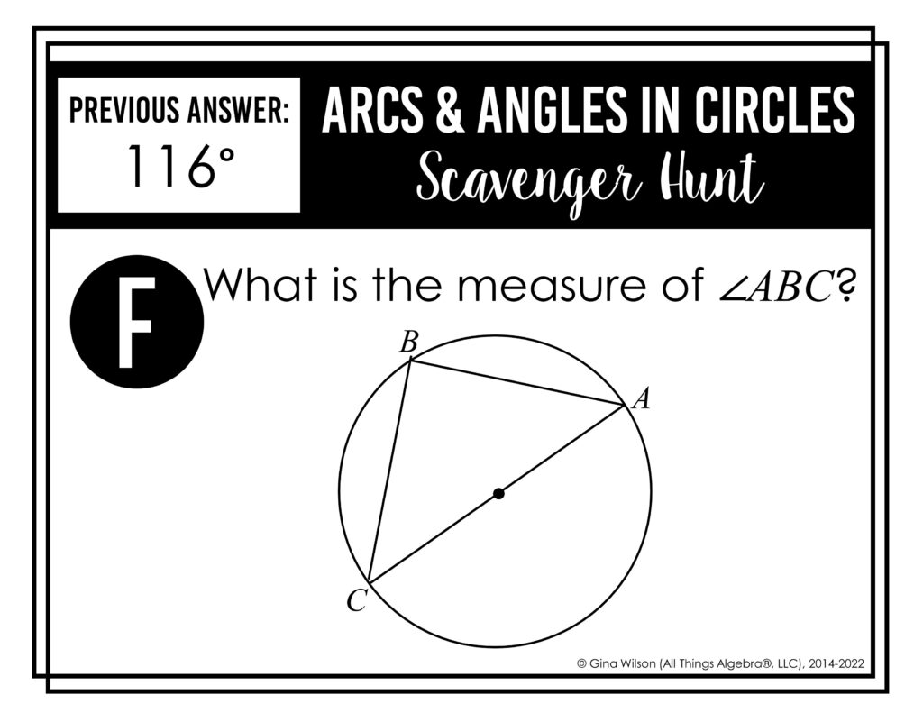 Arc & Angle Measures in Circles Scavenger Hunt - All Things Algebra®
