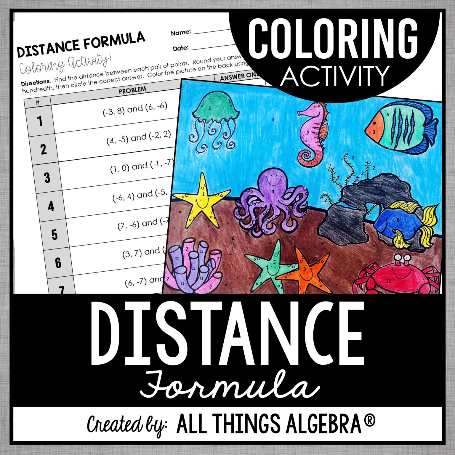 Distance Formula Coloring Activity - All Things Algebra®