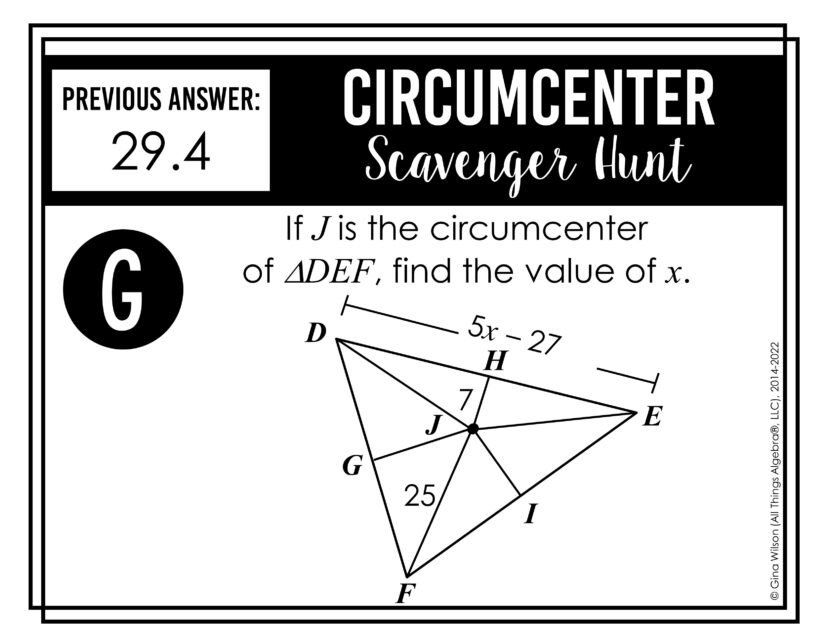 Centers of Triangles: Circumcenter Scavenger Hunt - All Things Algebra®