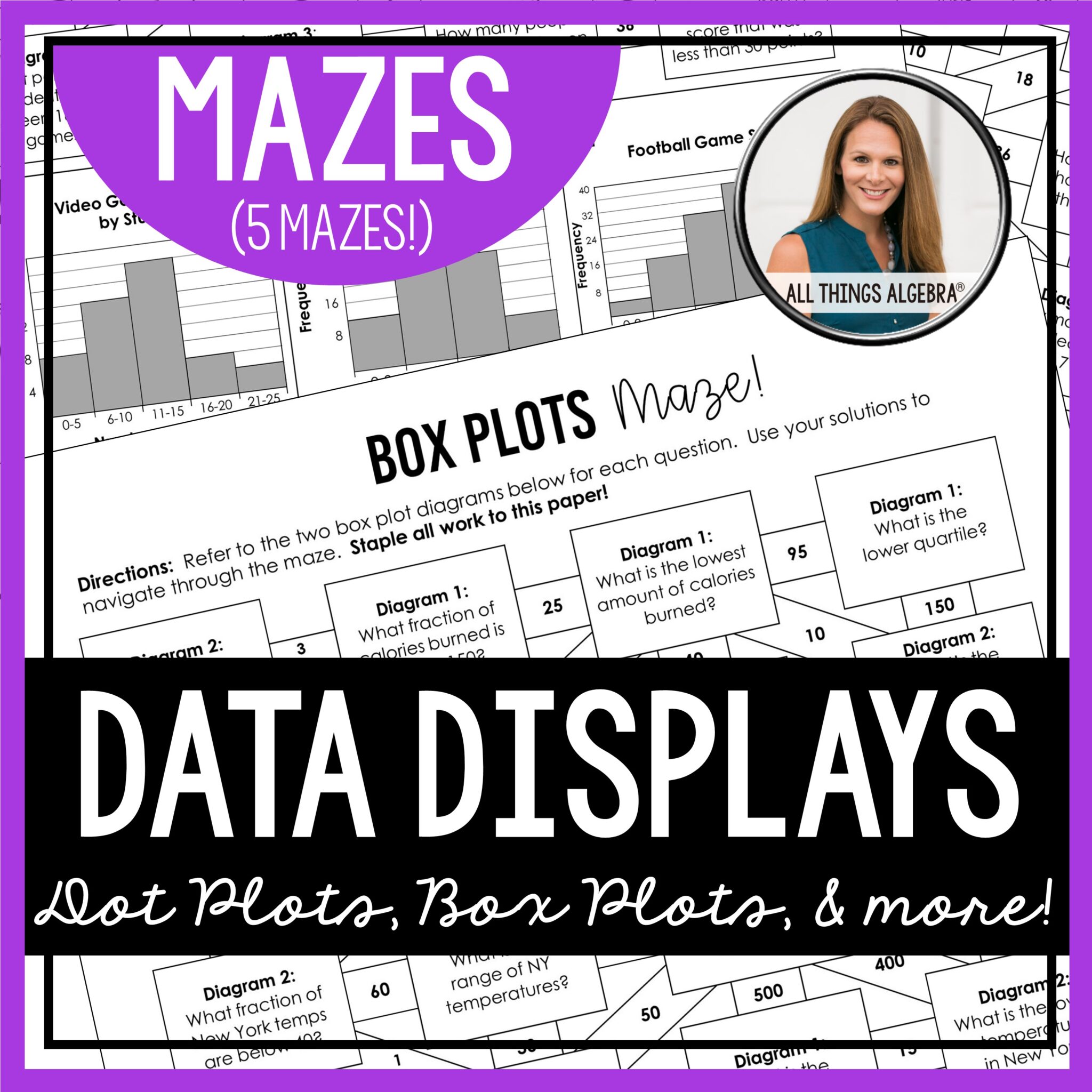 Data Display Mazes (Dot Plot, Box Plot, Stem-and-Leaf, Histogram ...