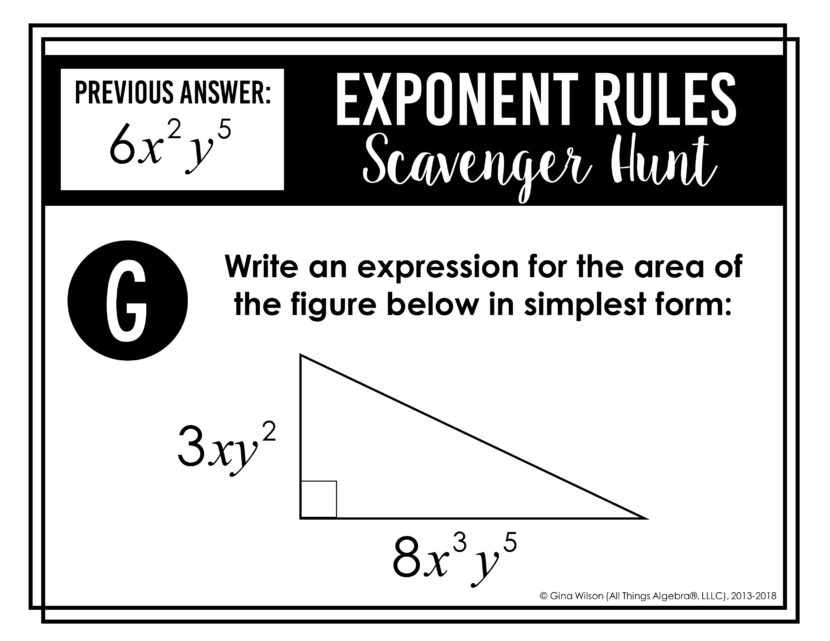 Exponent Rules (Laws of Exponents) Scavenger Hunt - All Things Algebra®
