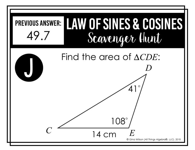 Law of Sines & Law of Cosines Scavenger Hunt - All Things Algebra®