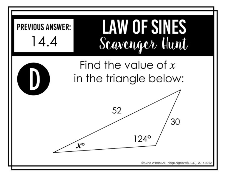 Law of Sines Scavenger Hunt - All Things Algebra®