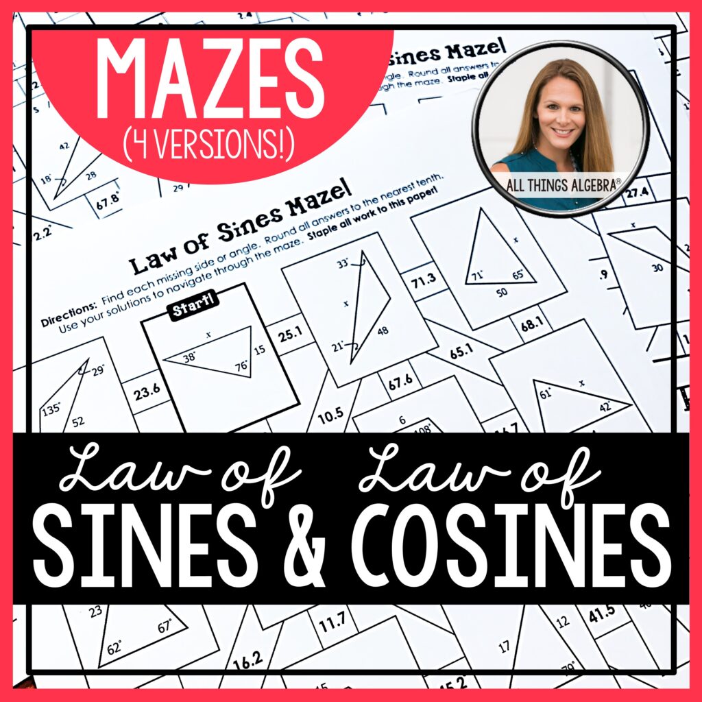 Law of Sines and Law of Cosines Mazes - All Things Algebra®