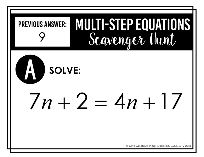 Multi-Step Equations Scavenger Hunt - All Things Algebra®