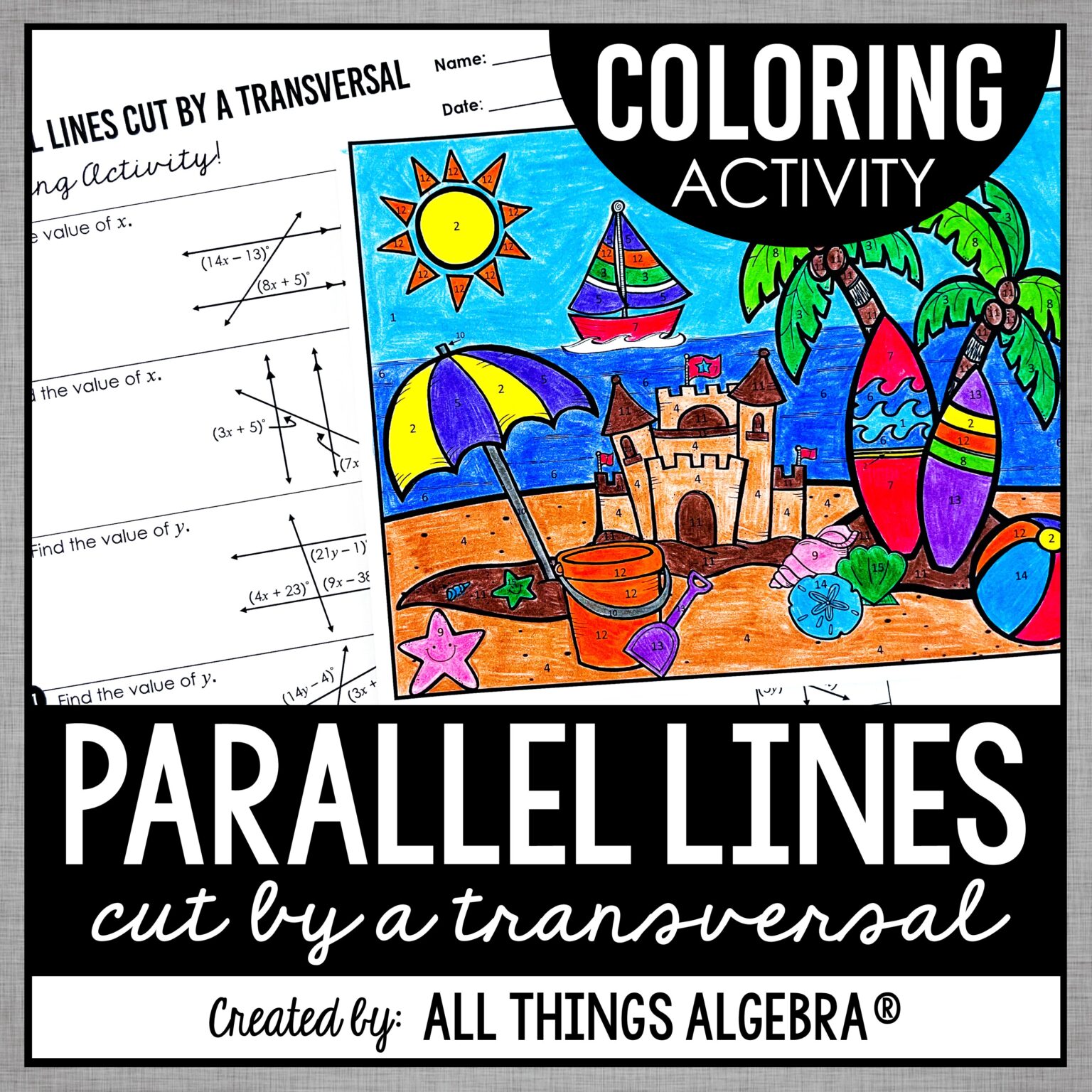 Parallel Lines Cut by a Transversal Coloring Activity - All Things Algebra®