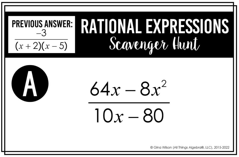 Rational Expressions Operations Scavenger Hunt - All Things Algebra®