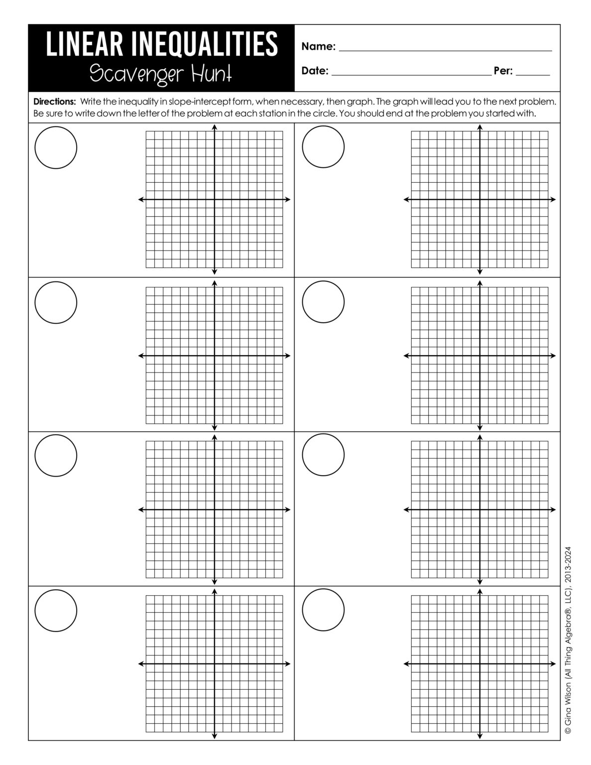 Graphing Linear Inequalities Scavenger Hunt - All Things Algebra®