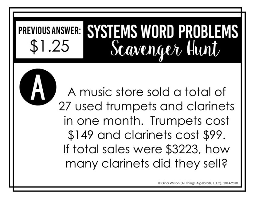Systems of Equations Word Problems Scavenger Hunt - All Things Algebra®