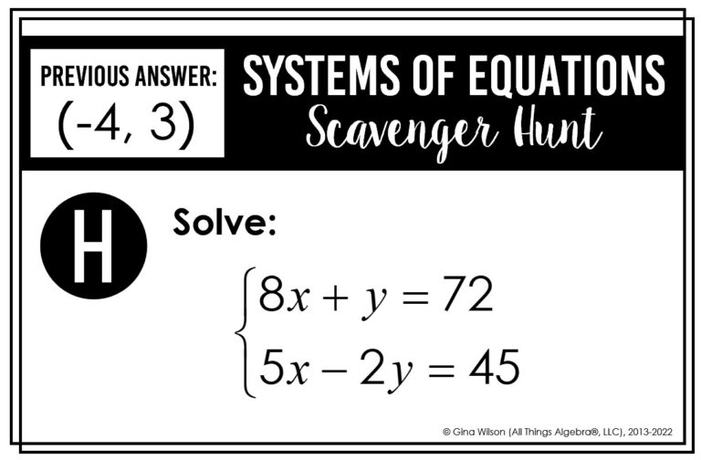 Systems of Equations Scavenger Hunt - All Things Algebra®