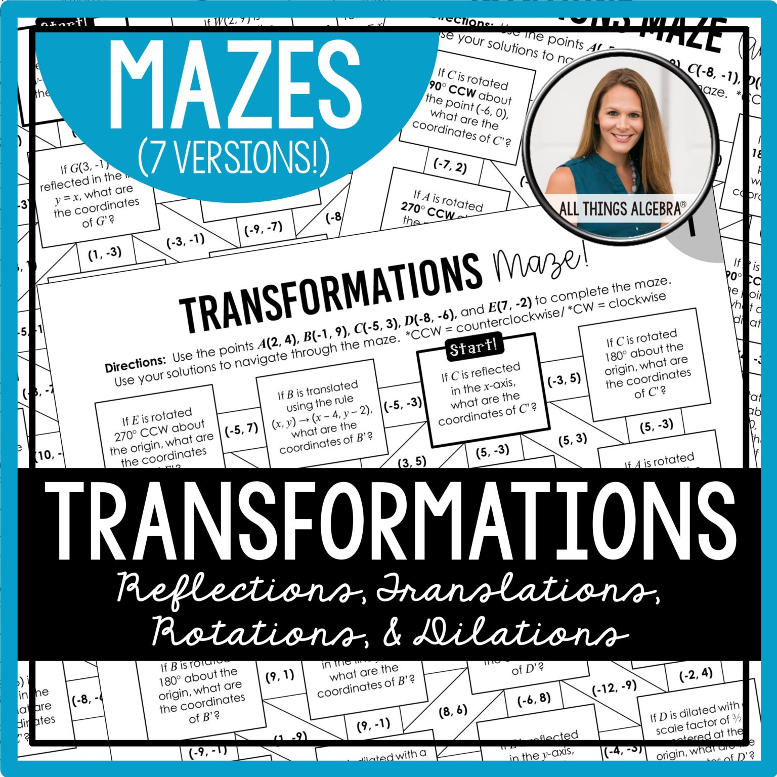 Transformations Mazes (Reflections, Translations, Rotations, Dilations ...