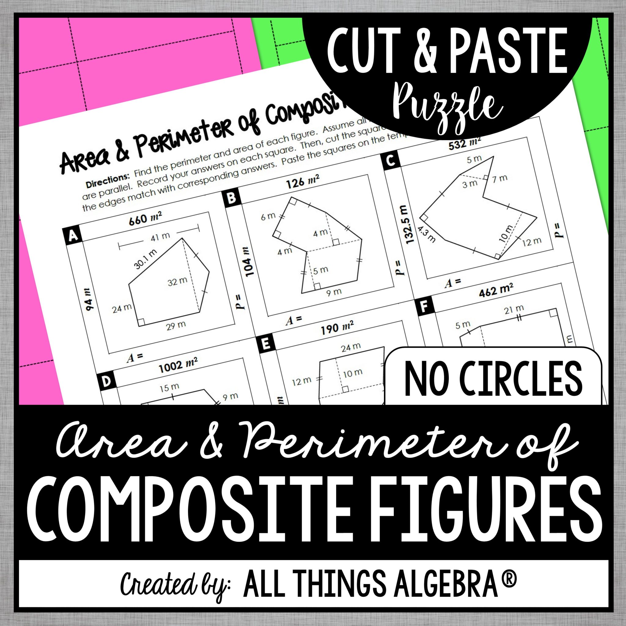 Area and Perimeter of Composite Figures (NO CIRCLES) Cut & Paste Puzzle ...
