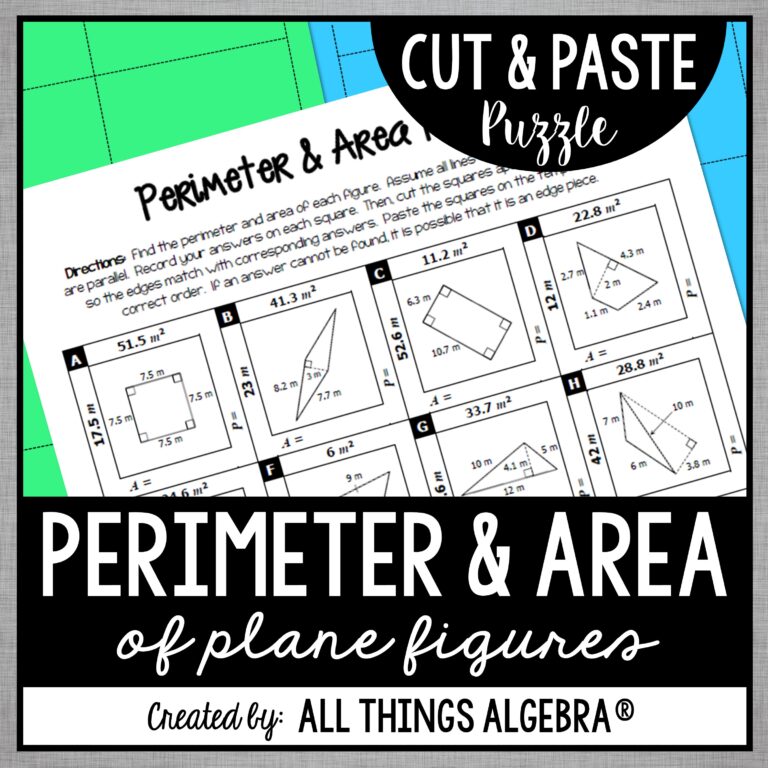 Perimeter and Area of Plane Figures Cut & Paste Puzzle - All Things ...