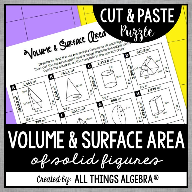 Volume and Surface Area Cut & Paste Puzzle - All Things Algebra®